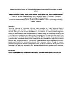 Data-Driven control based on marine predators algorithm for optimal tuning of the wind plant ...